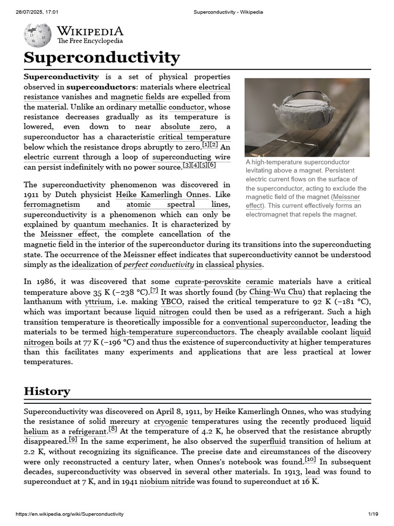 Superconductivity Wikipedia Pdf Superconductivity Physical