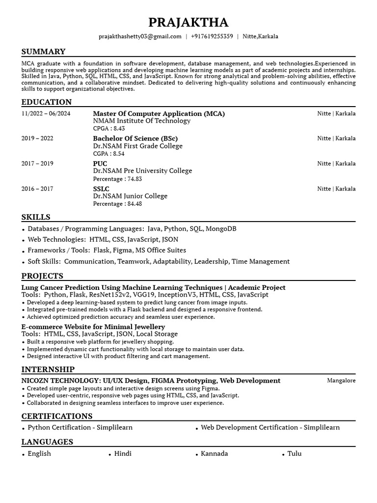 MCA Graduate with Web Development Skills | PDF | Web Development | Java ...