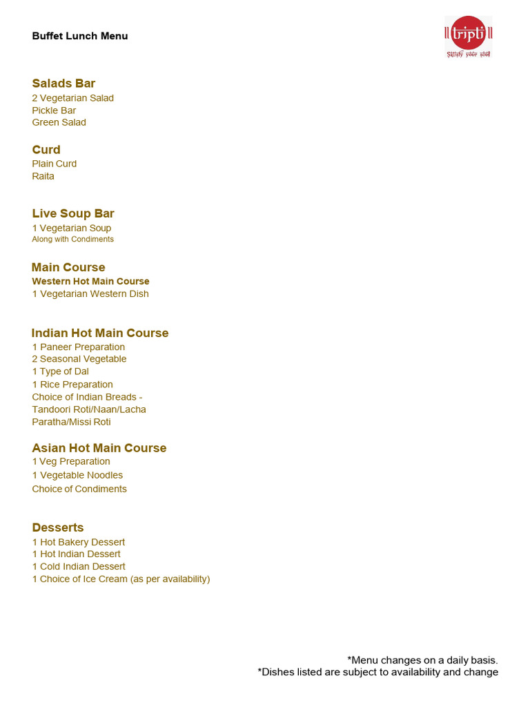 Trupti Hotel Buffet Lunch Menu | PDF