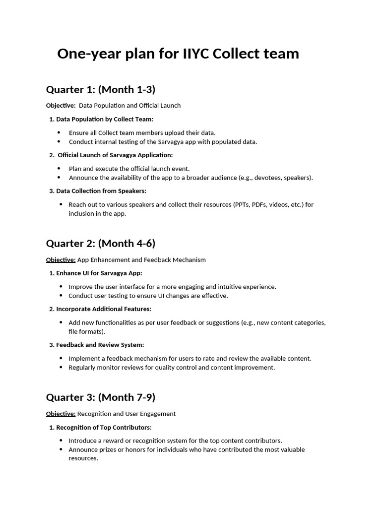 IIYC Collect Team One-Year Plan | PDF