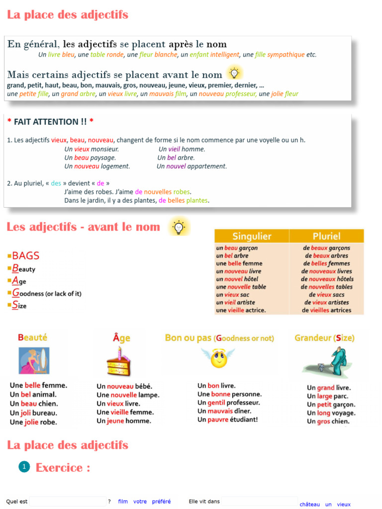 La place des adjectifs en français | PDF