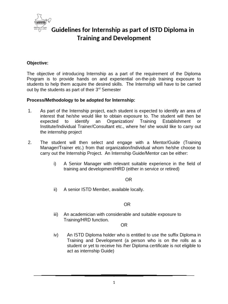 NEW Guidelines For Internship As Part of ISTD Diploma - 79th Batch ...