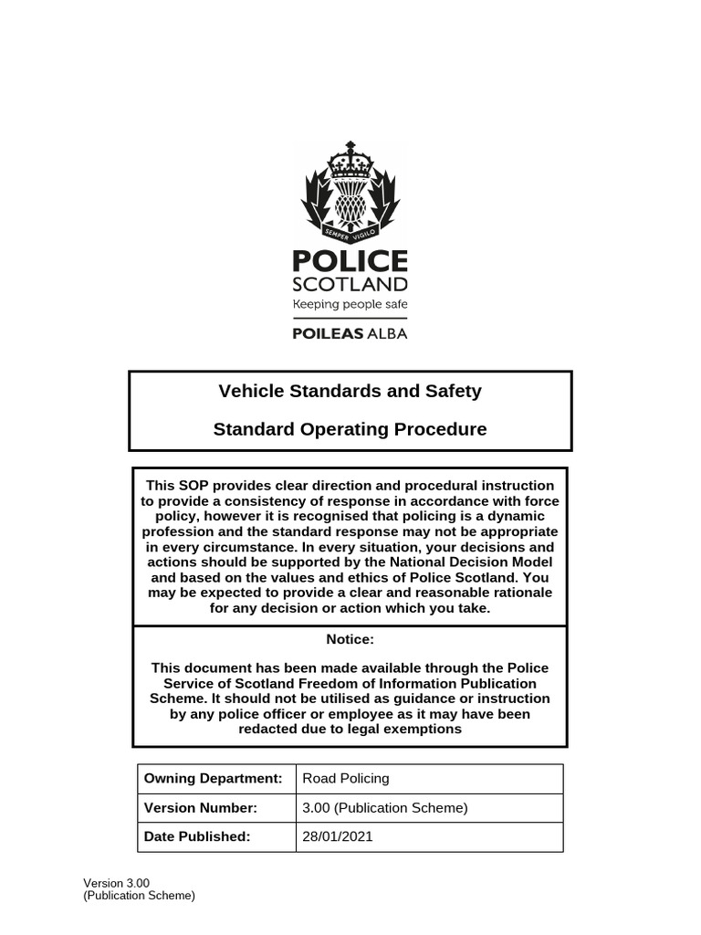 Police Vehicle Safety Standards SOP | PDF | Seat Belt | Traffic Collision
