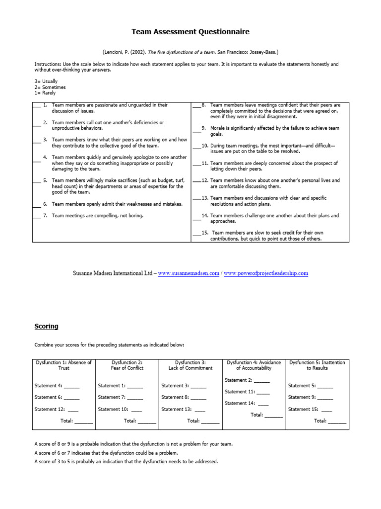 Lencioni Team Assessment | PDF | Psychology | Social Psychology
