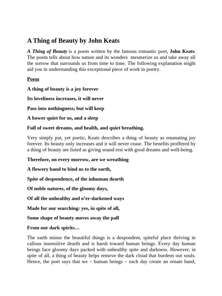 Beauty in Keats' Poem Explained | PDF | John Keats | Beauty