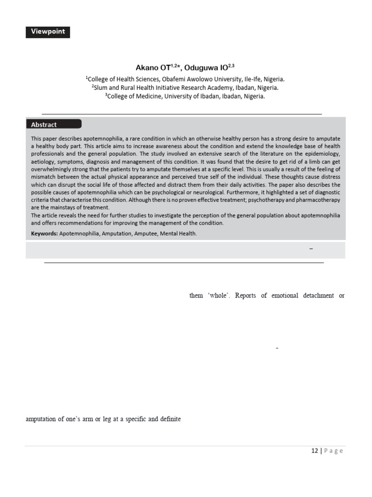 Overview of Apotemnophilia Symptoms | PDF | Insular Cortex | Psychotherapy