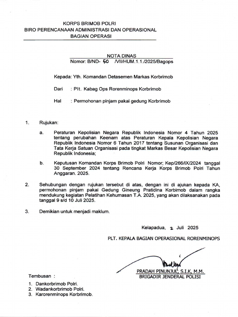 B ND 50 VII HUM 1 1 2025 Bagops Pinjam Pakai Gedung Korbrimob20250702 ...