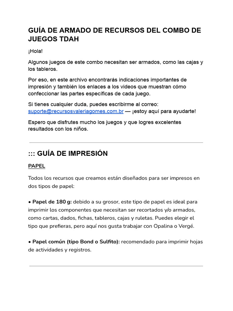 Guía de Armado de Recursos Del Combo de Juegos TDAH | PDF