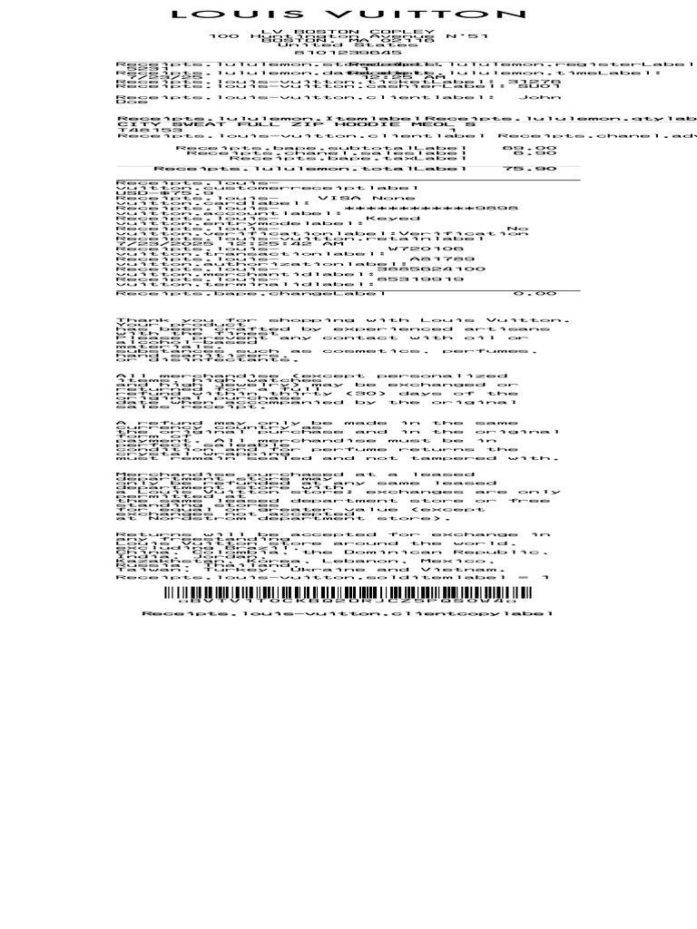 Louis Vuitton Receipt | PDF