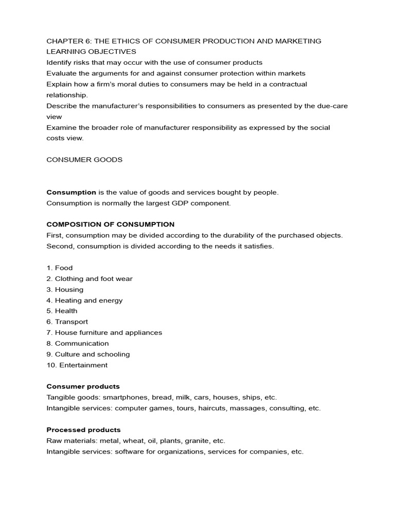 The Ethics of Consumer Production and Marketing | PDF | Final Good ...