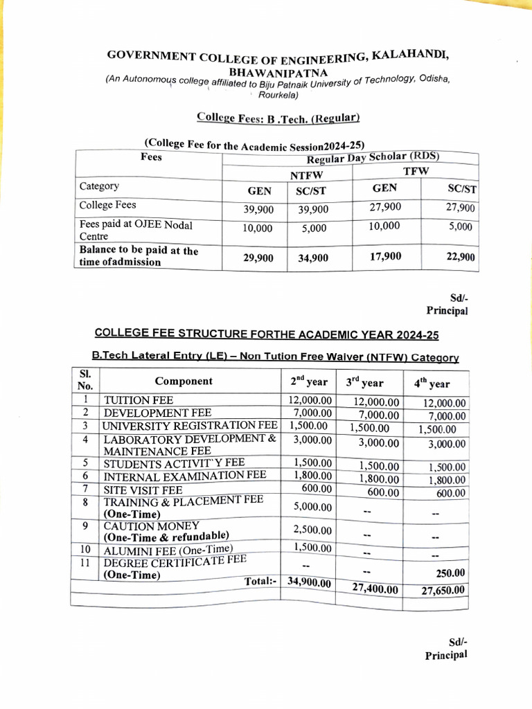 College Fee Structure 2024-25 | PDF | Public Sphere | Public Economics