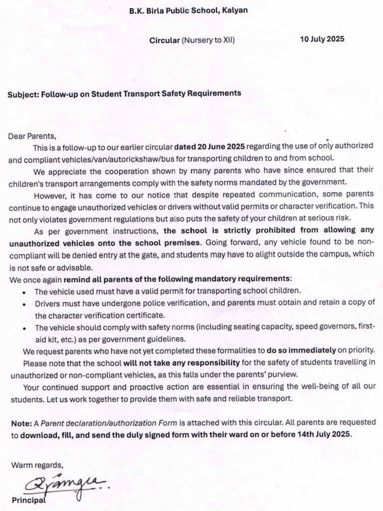 Parent Transport Authorization Form | PDF | Land Transport | Vehicles