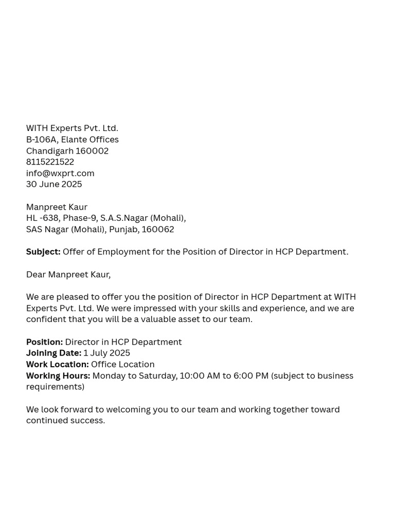 Employment Offer: Director, HCP Department | PDF