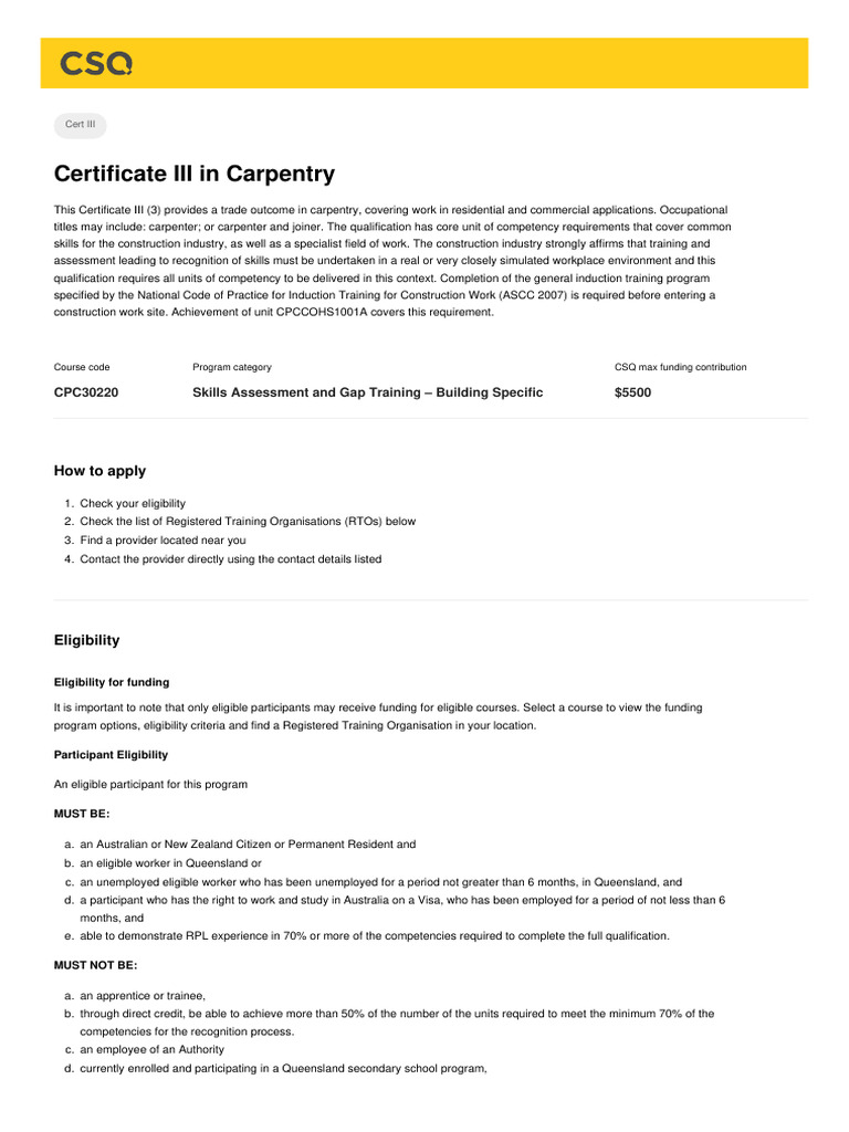 Certificate III in Carpentry Overview | PDF | Carpentry