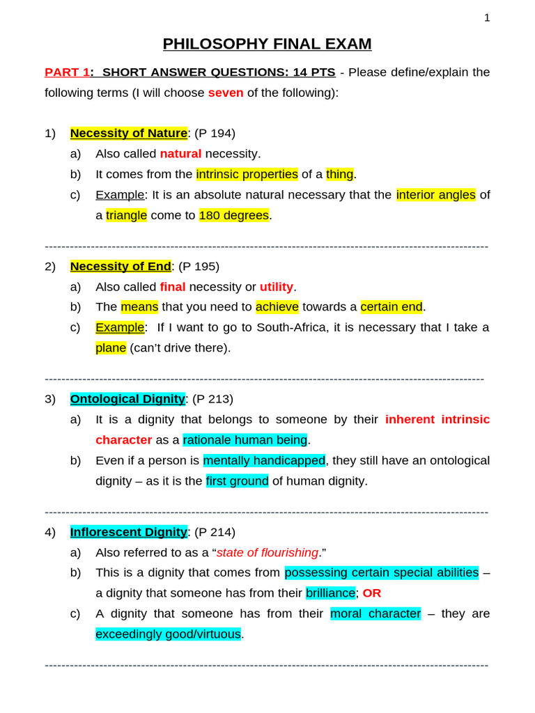 Final Exam Questions | PDF | Dignity