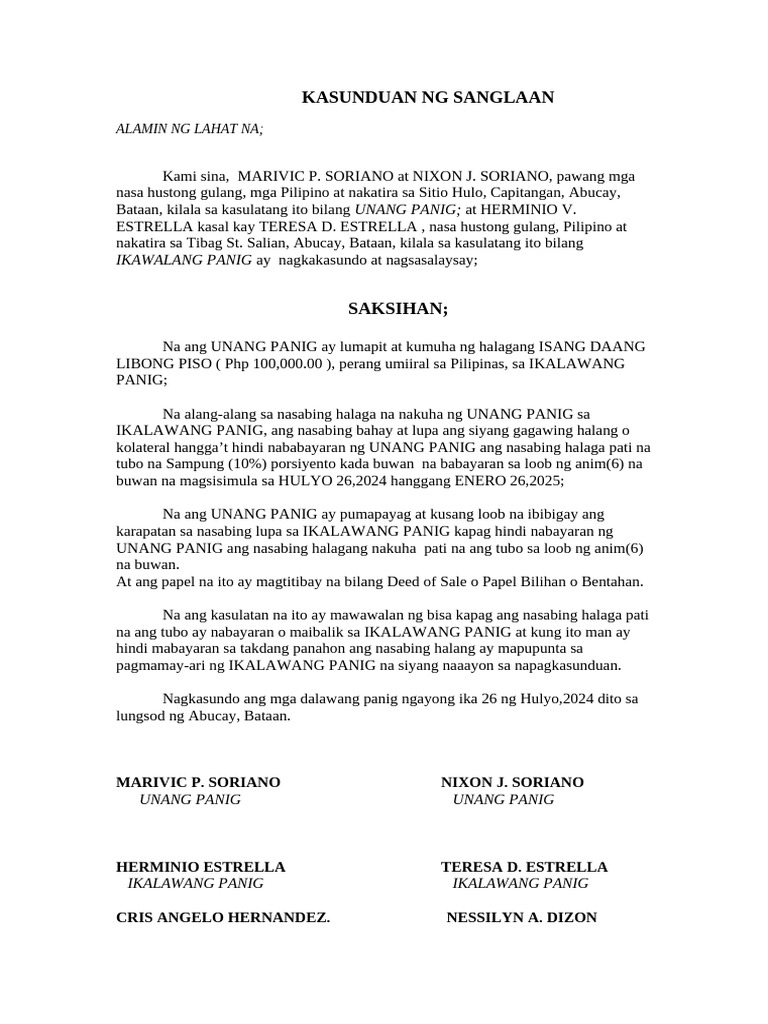 Kasunduan NG Sanglaan | PDF