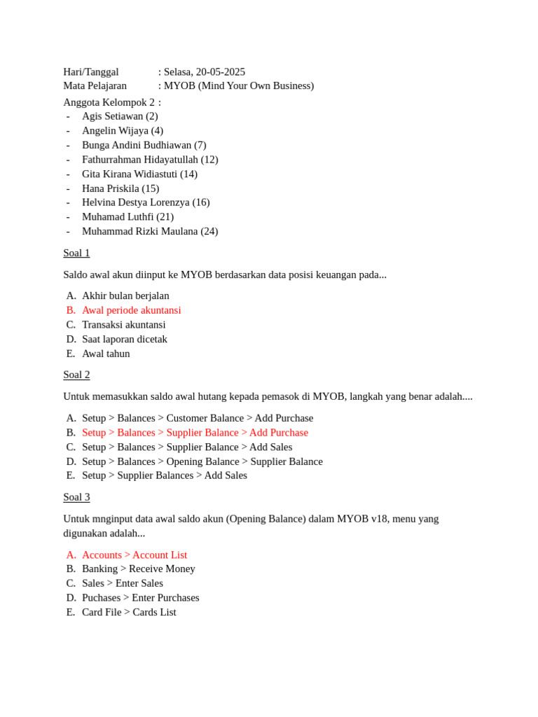 Panduan Input Data MYOB Akuntansi | PDF