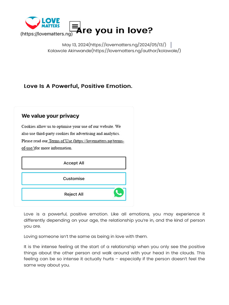 Are You in Love? - Love Matters | PDF | Love | Feeling
