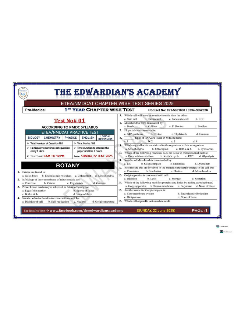 Edwardian's Test I - 20205 | PDF