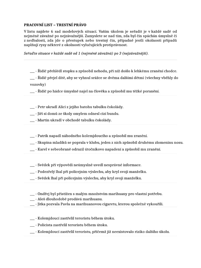 Trestní Právo - Pracovní List II | PDF