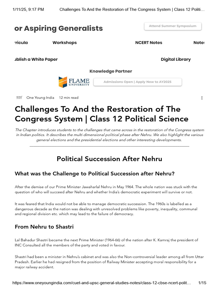 Congress System: Challenges & Restoration | PDF | Indian National ...