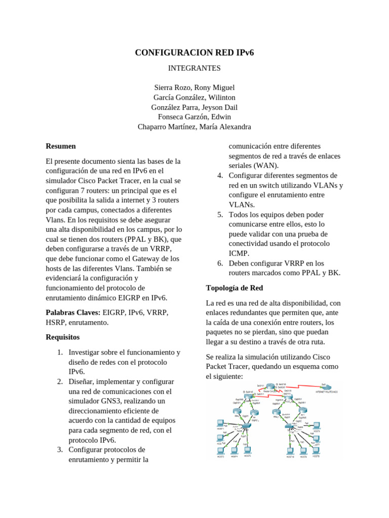 CONFIGURACION RED IPv6 | PDF | Enrutador (Computación) | Yo Pv6