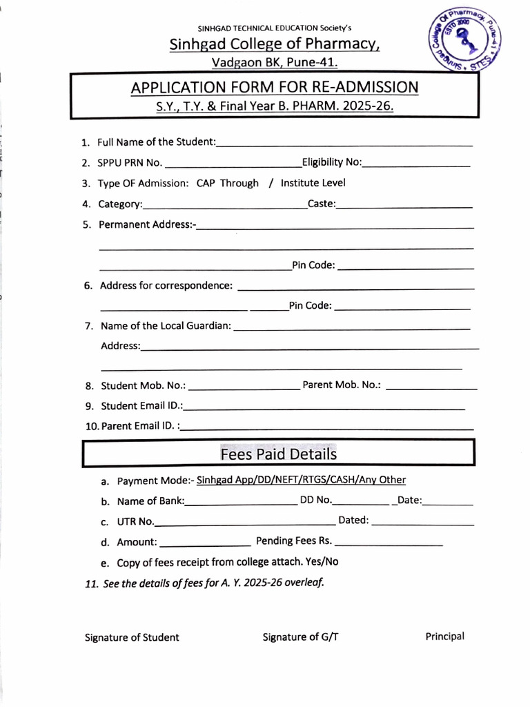 Readmission Form For B | PDF