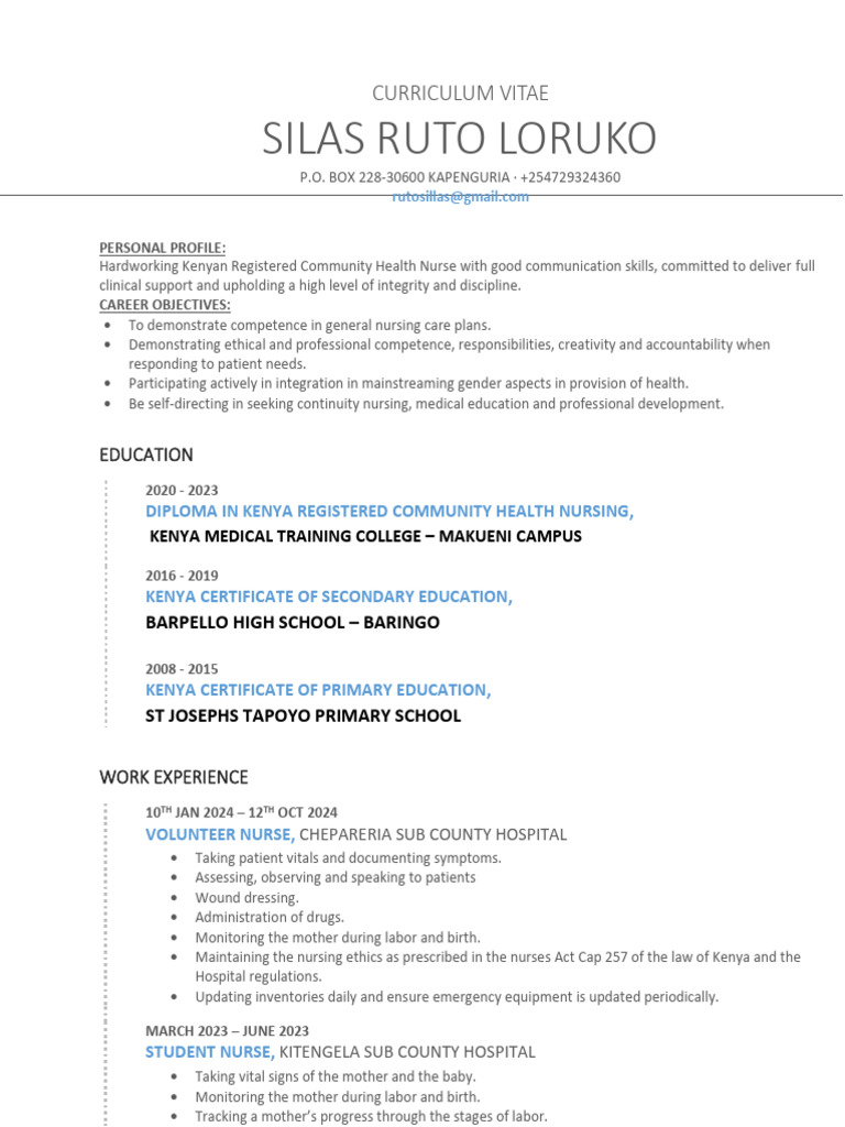 Curriculum Vitae SILAS RUTO | PDF | Nursing | Patient