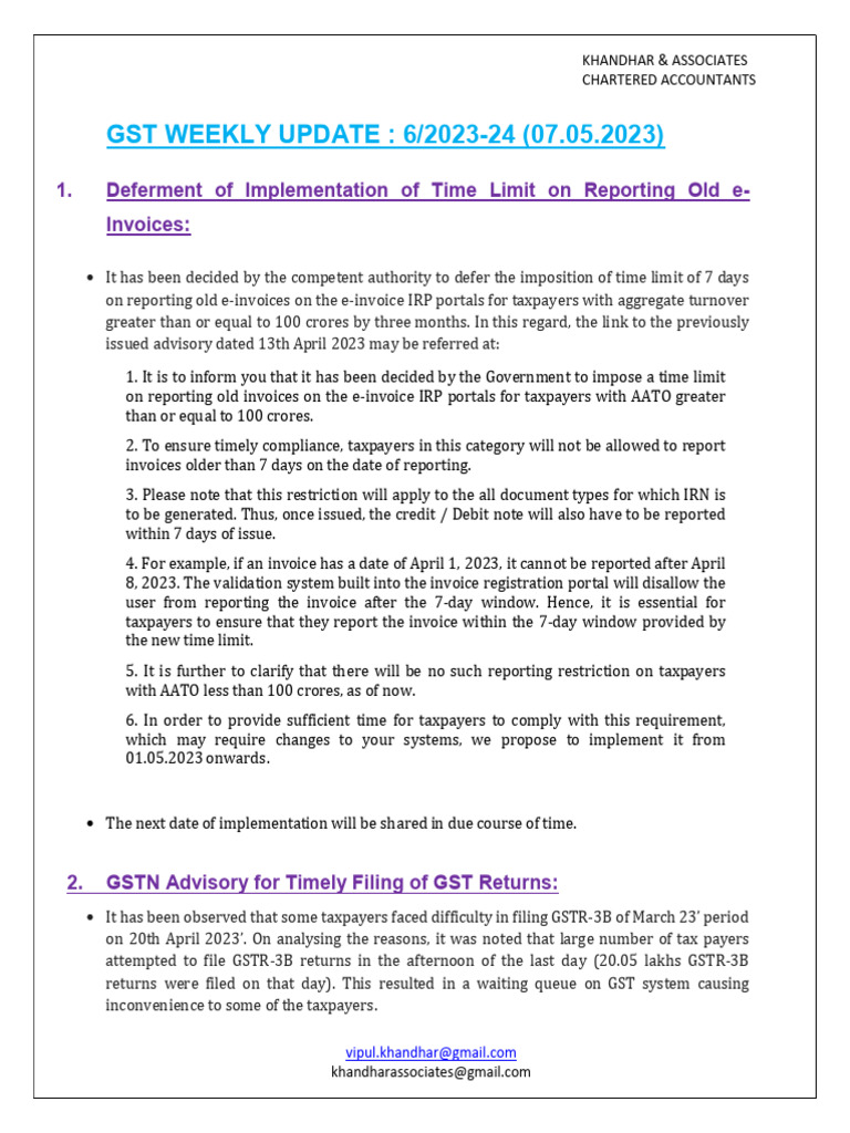 GST Weekly Update - 6 - 2023-24 | PDF | Taxes | Invoice