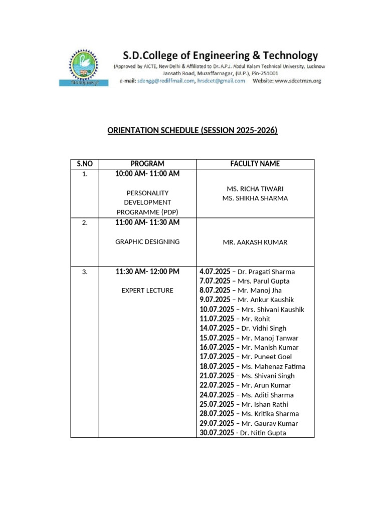 Orientation Schedule | PDF