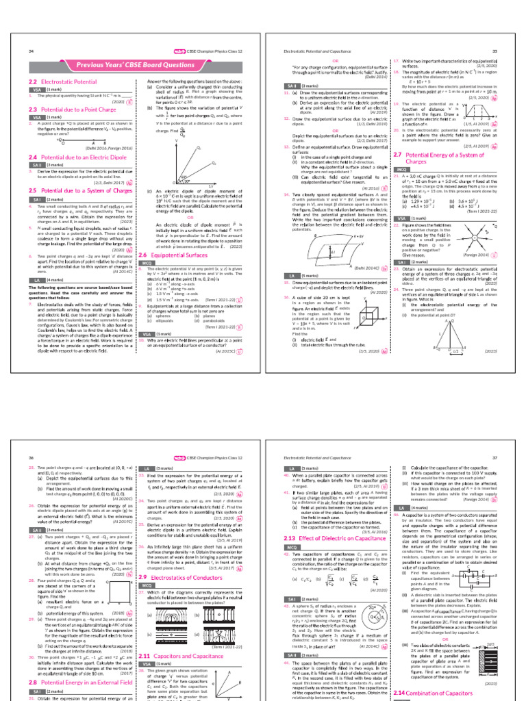 Worksheet Chapter 2 Class 12 | PDF | Capacitor | Capacitance