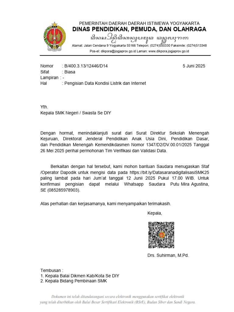Pengisian Data Listrik dan Internet SMK DIY | PDF