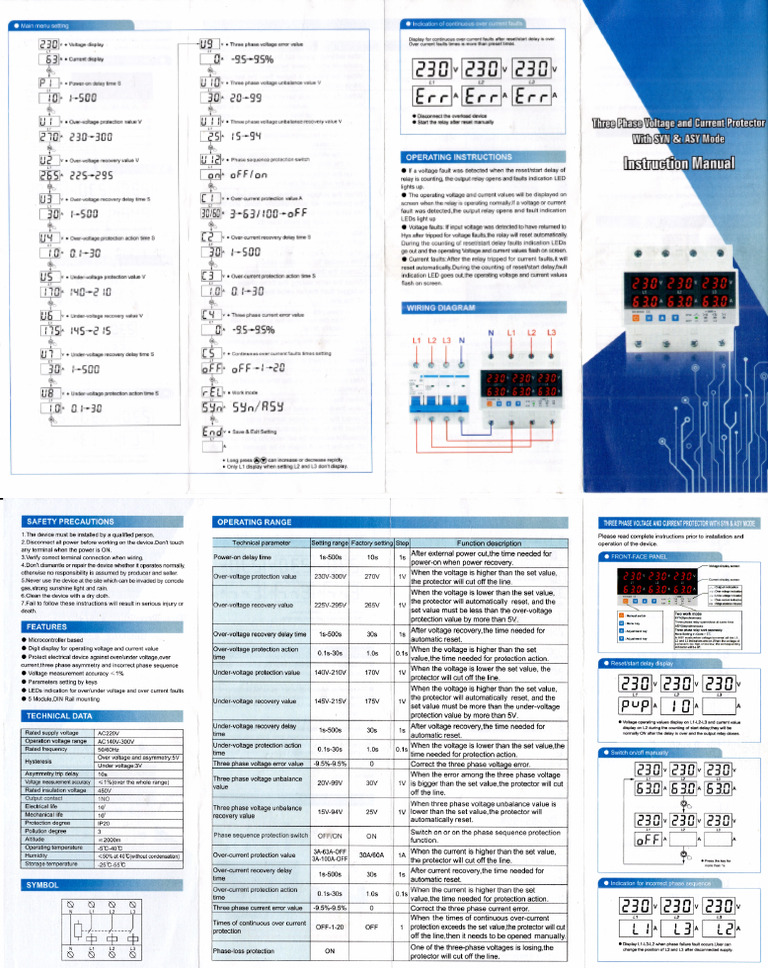TAXNELE 3 Three Phase Voltage Current Relay Protector 100A | PDF