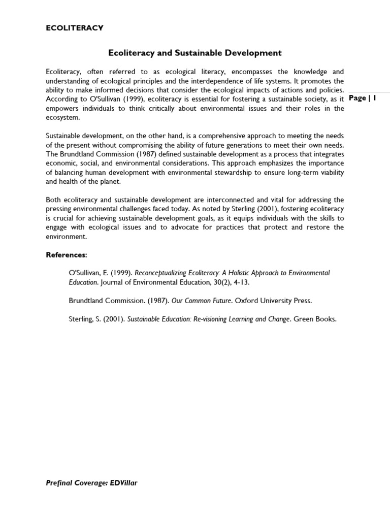 Ecoliteracy for Sustainable Development | PDF | Sustainability ...