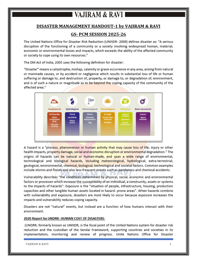 Disaster Management - Handout 1 | PDF | Disaster Risk Reduction | Hazards