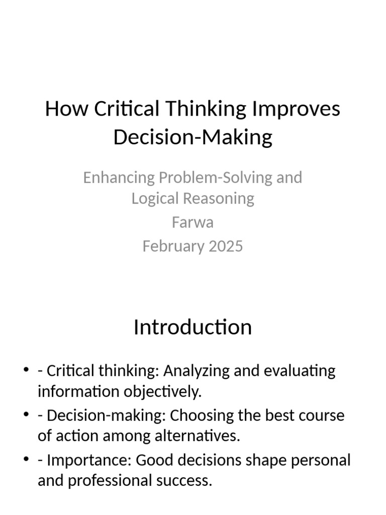 Critical Thinking Decision Making | PDF