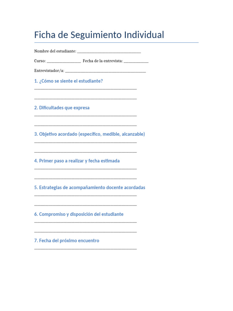 Ficha de Seguimiento Individual del Estudiante | PDF