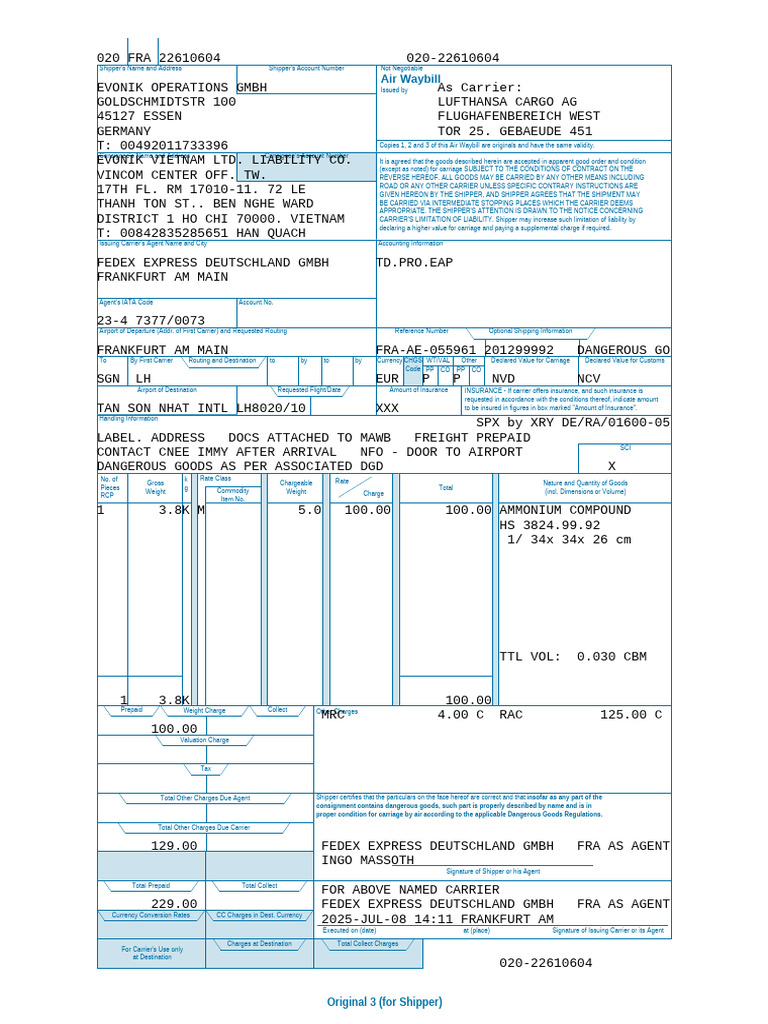 Lufthansa Cargo Air Waybill Details | PDF | Consignee | Cargo