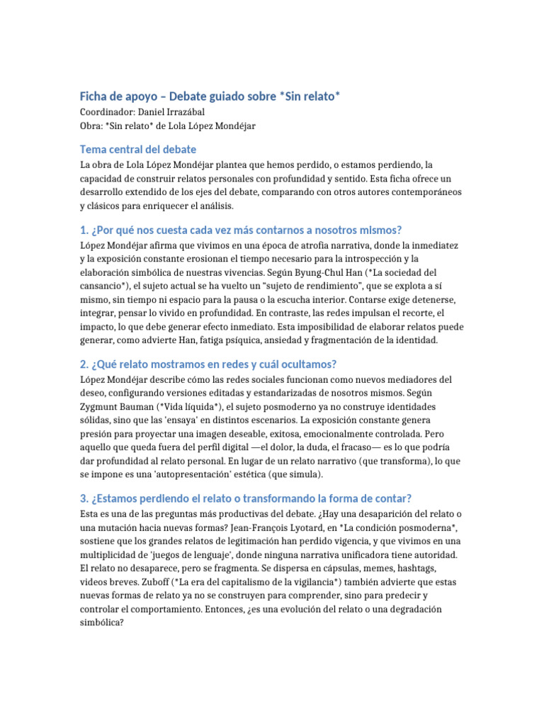 Ficha Debate Guiado Sin Relato | PDF