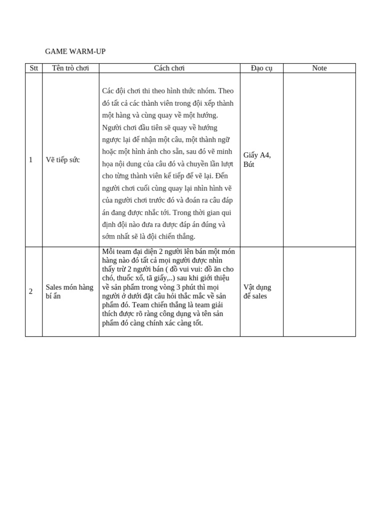 Game Warm Up | PDF