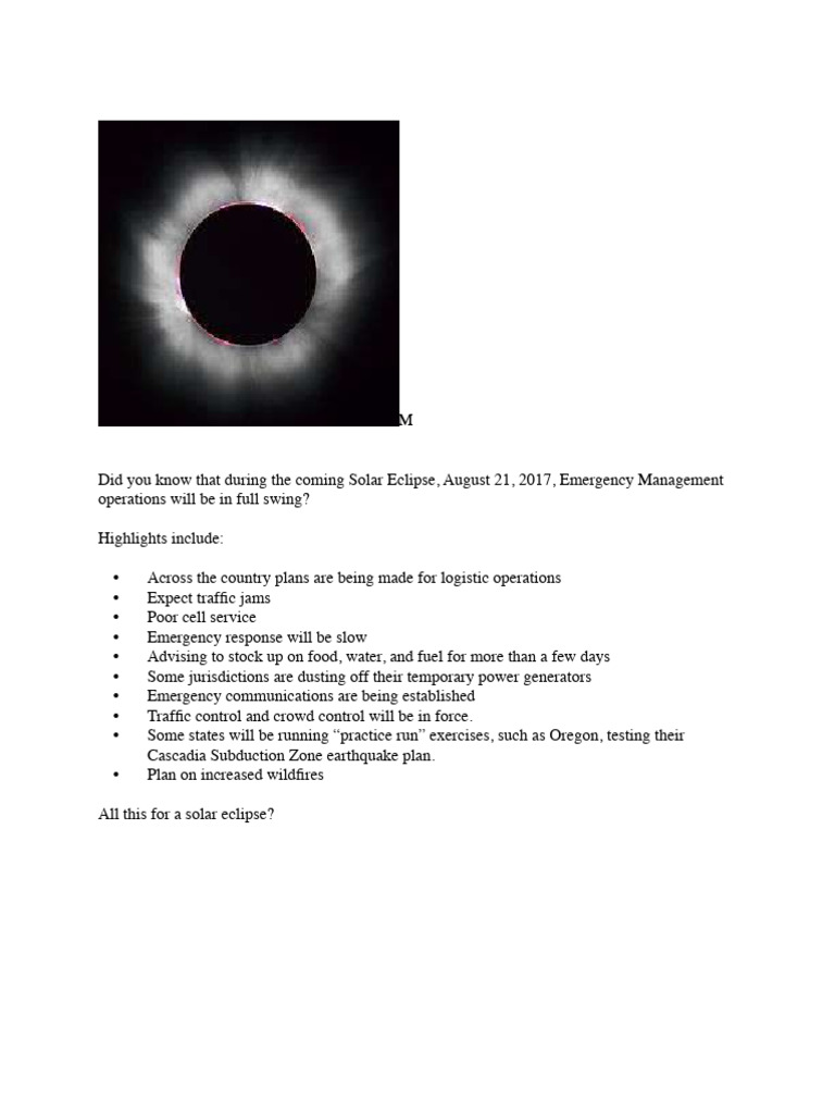 Emergency Actions During The Solar Eclipse | PDF