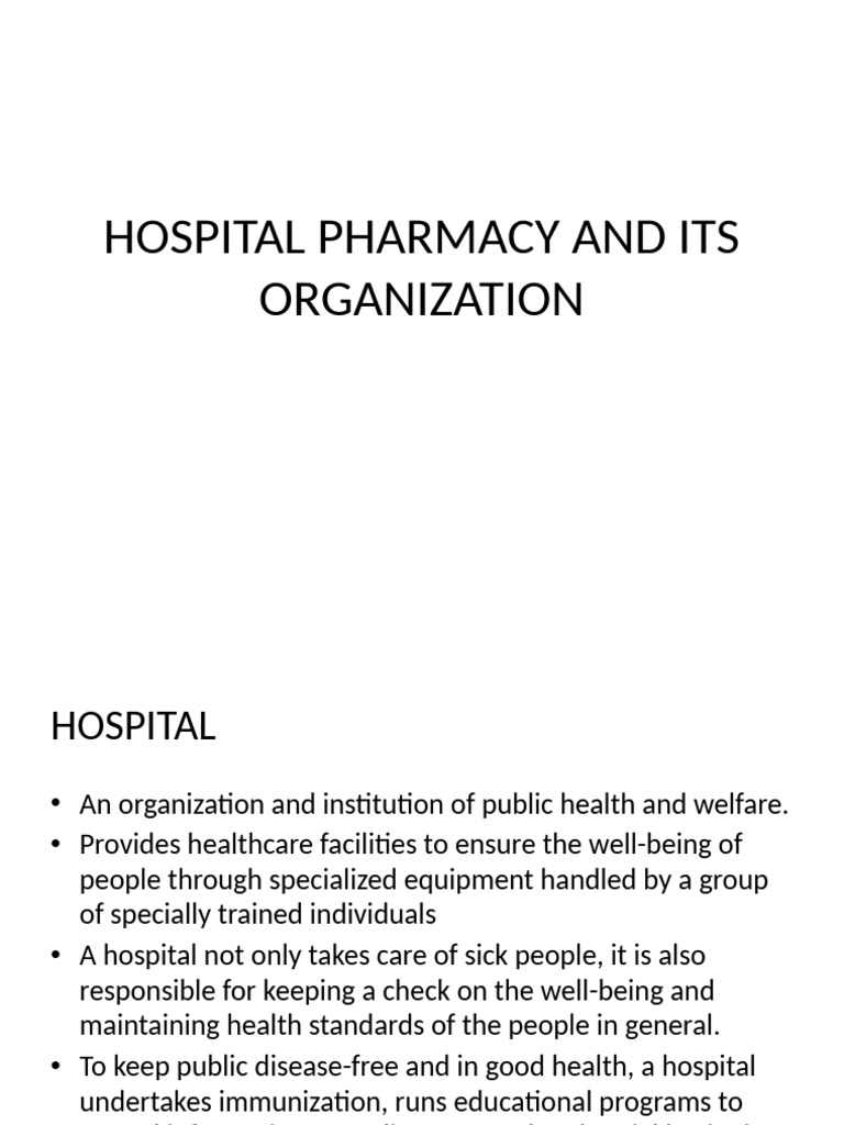 Hospital Pharmacy Organization and Types | PDF | Pharmacy | Hospital