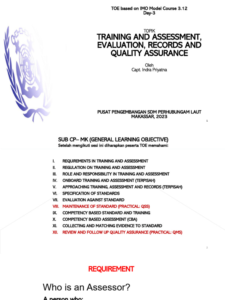 D3 - 1 Training-Assessment-Evaluation-Quality Assurance | PDF ...