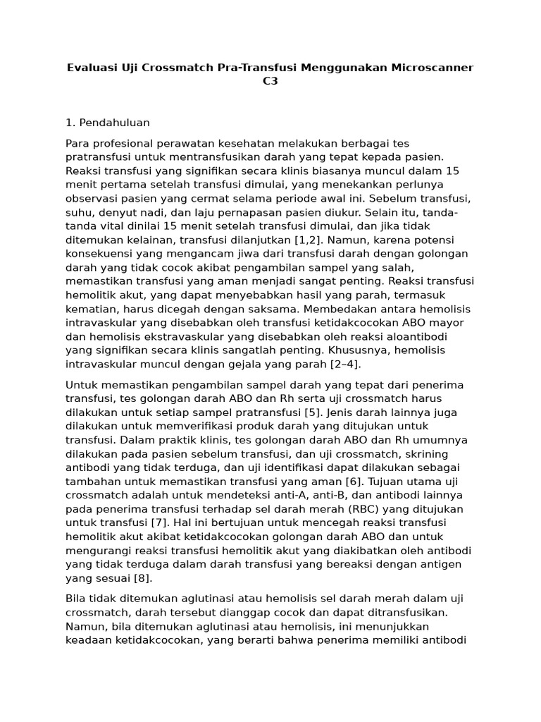 Evaluation of Pre-Transfusion Crossmatch Test Using Microscanner C3 | PDF