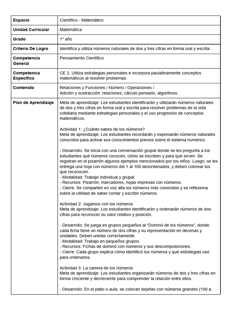 Actividades de Números para 1° Grado | PDF | Aprendizaje | Sustracción