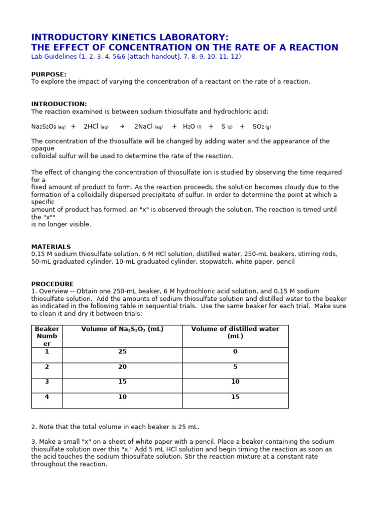Kinetics Lab: Concentration Effects on Reaction Rate | PDF | Acid ...