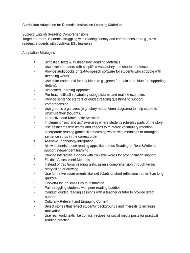 Curriculum Adaption | PDF