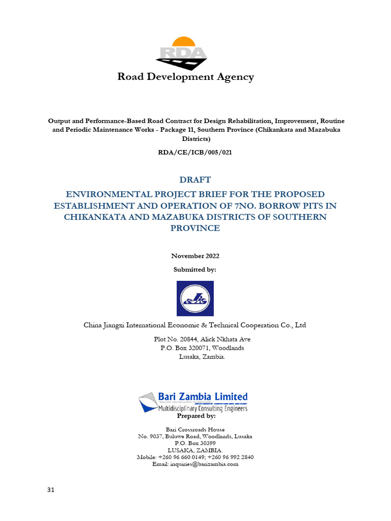 Borrow Pits EPB for Road Contract OPRC | PDF | Environmental Impact ...