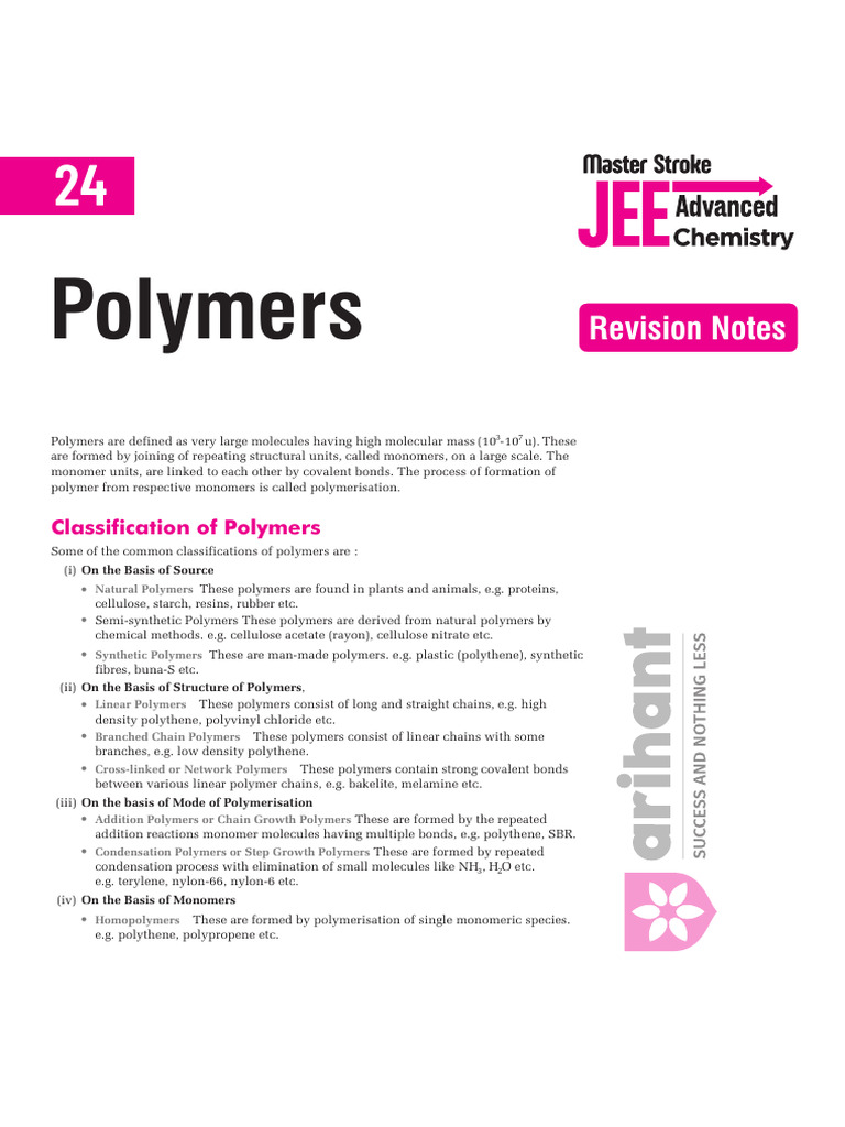 CH 24 Revision Notes Polymers | PDF | Polymers | Polymerization