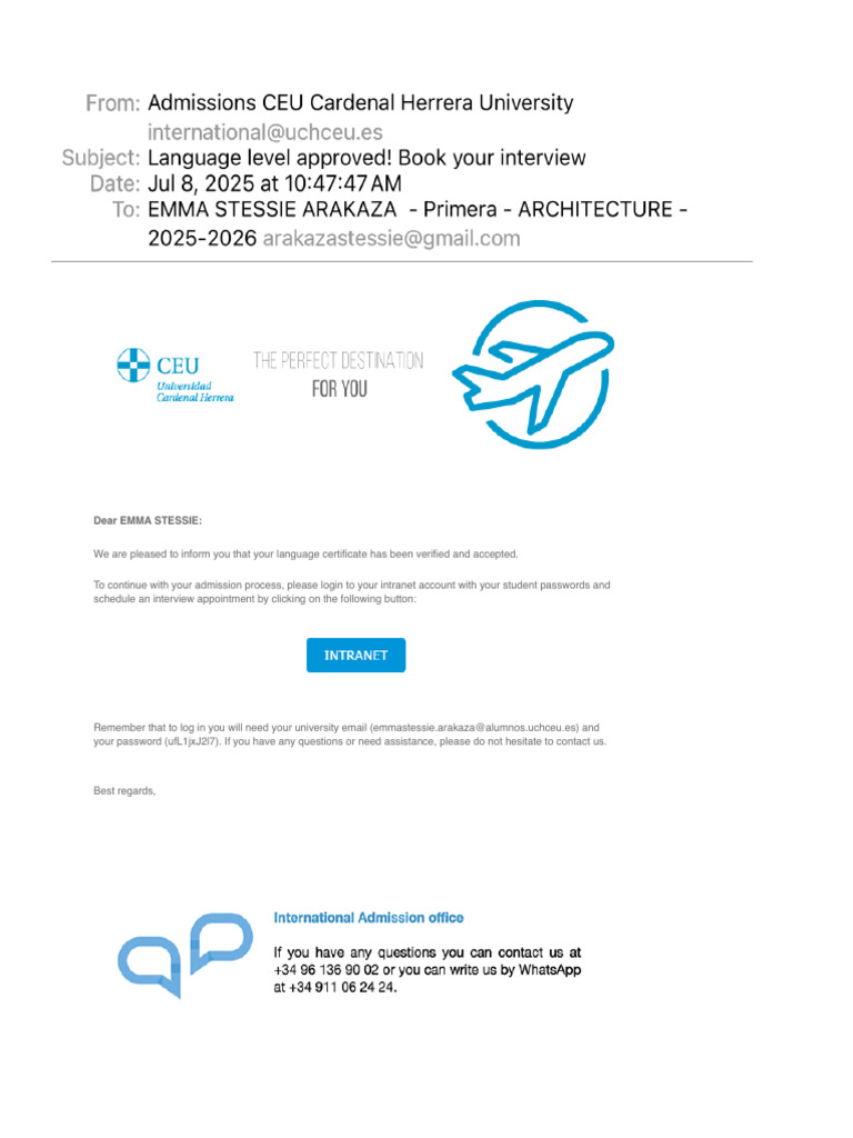 CEU Acceptance Language Letter | PDF